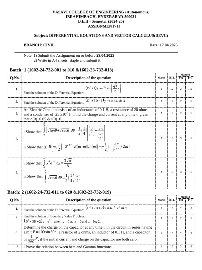 Devc Assignment 2 (Civil) (2024 25) | PDF | Electrical Network | Capacitor