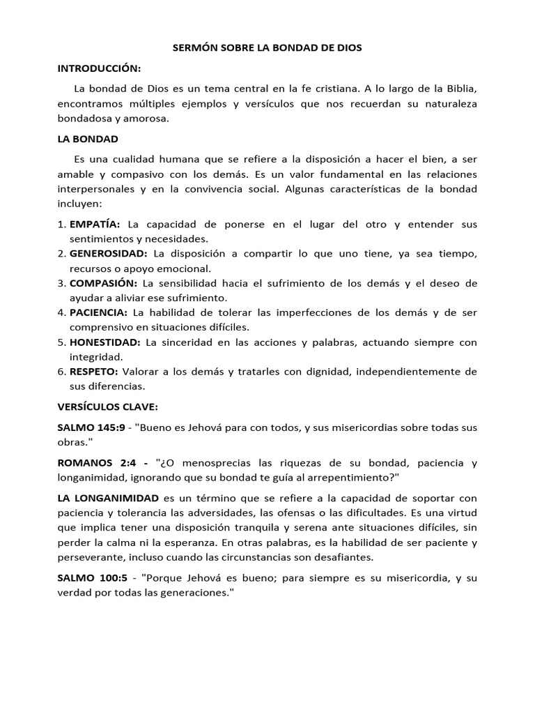 Sermón Sobre La Bondad de Dios | PDF | Compasión