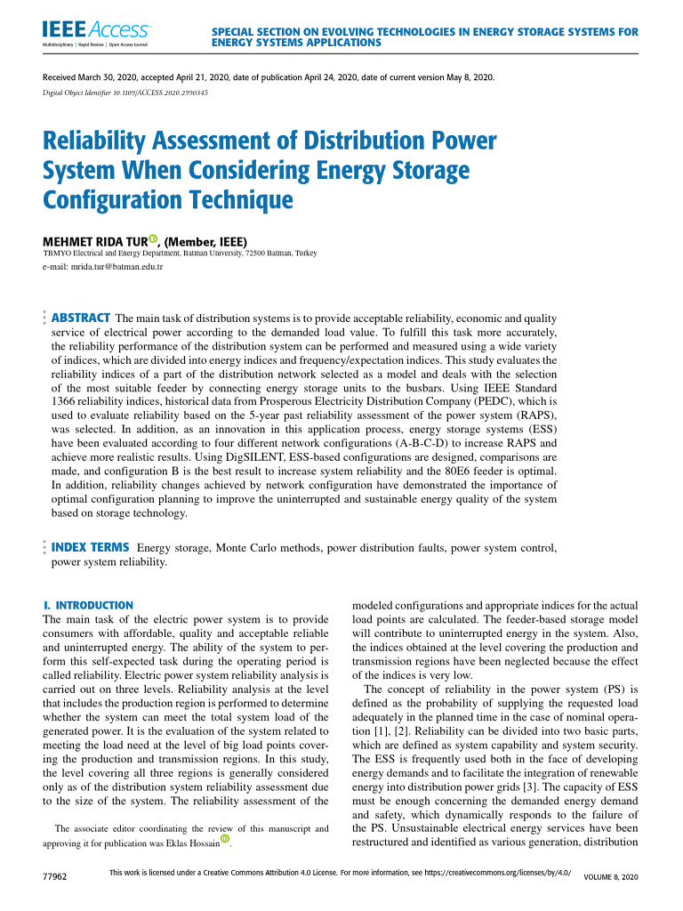 Reliability Assessment of Distribution Power System When Considering ...