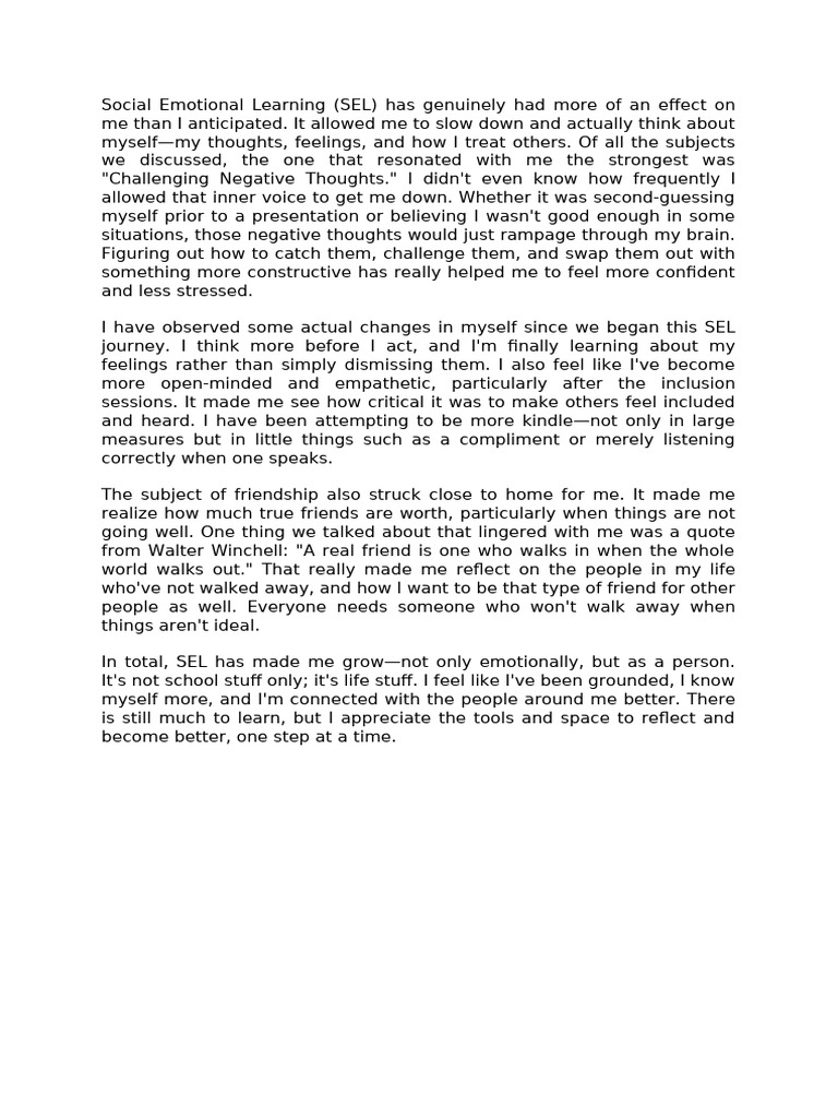 Social Emotional Learning Reflection | PDF