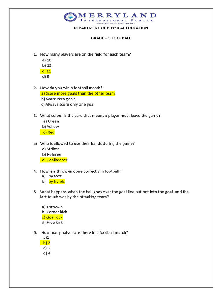 Grade 5 Football Revision Quiz | PDF | Association Football | Team Sports