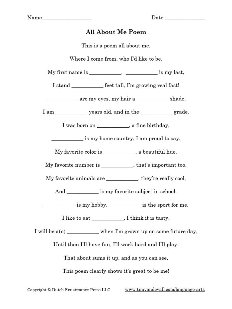 All About Me Poem | PDF
