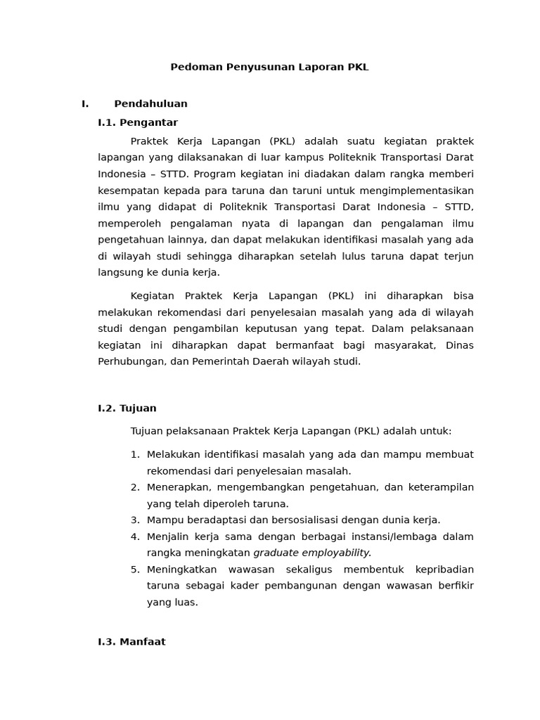 Pedoman Penyusunan Laporan PKL | PDF