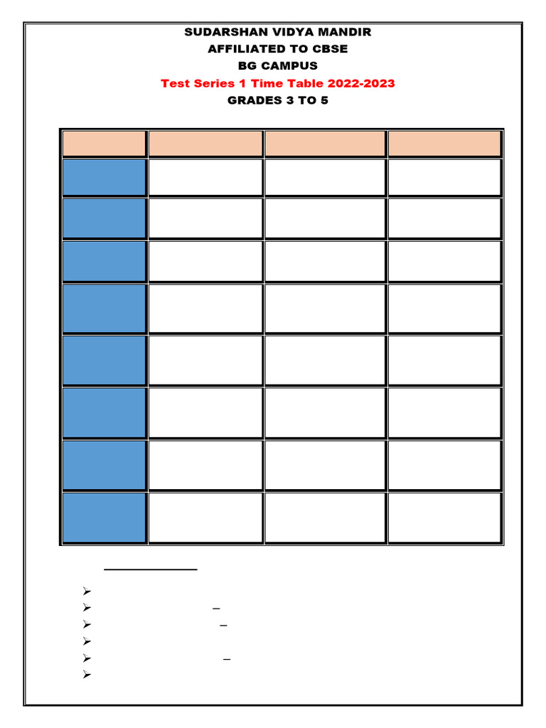 23-06-2022GRADE 3 - 5 Test Series 1 TIME TABLE 2022-23 | PDF