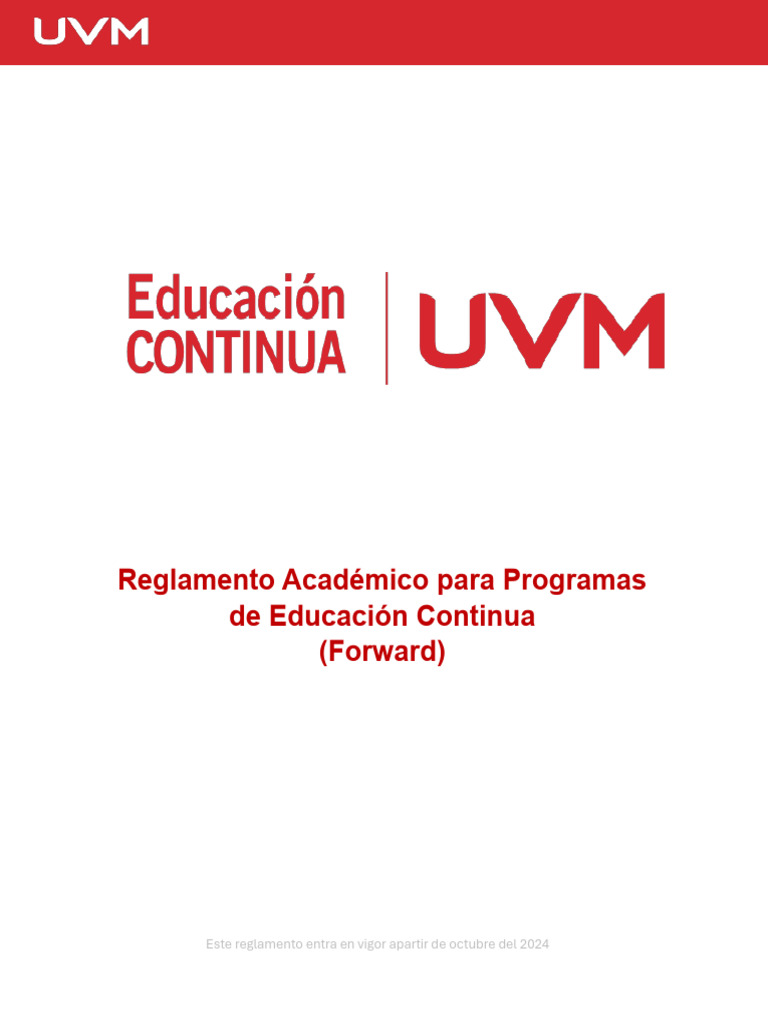 Reglamento Académico Educación Continua UVM Forward VF | PDF | Educación continua ...