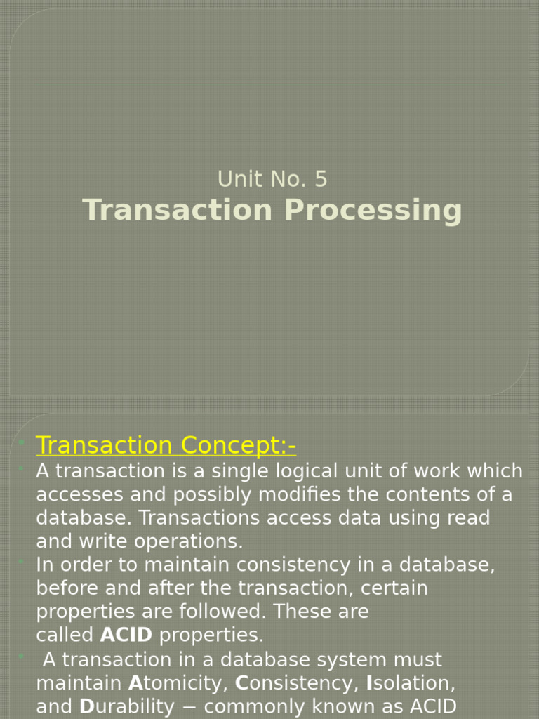 Unit No.5(Transaction Processing) | PDF | Database Transaction | Operating System Technology