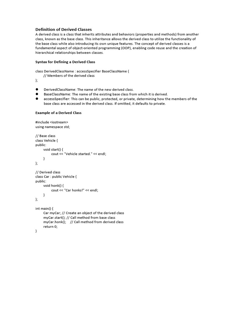 Definition of Derived Classes | PDF
