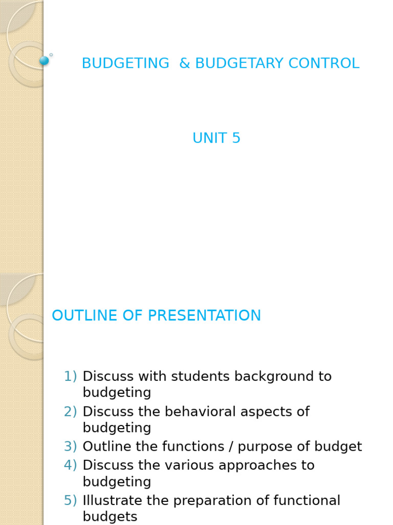 Unit 05 (Budgeting Systems | PDF | Budget | Cost Of Goods Sold