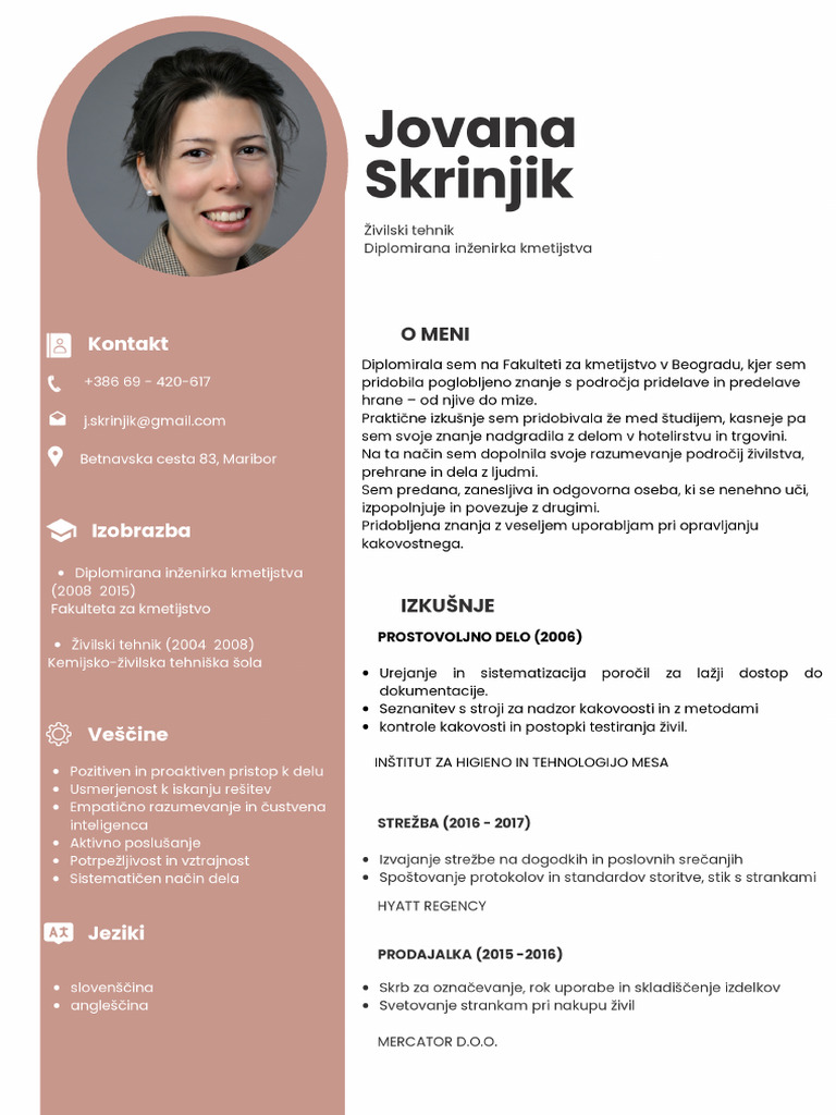 Jovana Skrinjik. Življenjepis | PDF