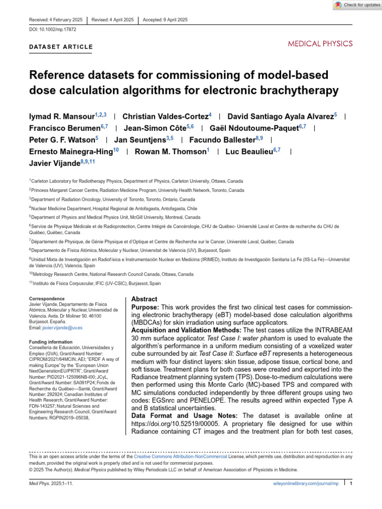 Medical Physics - 2025 - Mansour - Reference Datasets For Commissioning of Model Based Dose ...