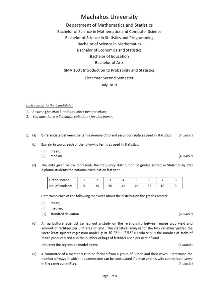 Probability and Statistics Exam Paper | PDF | Statistics | Regression ...