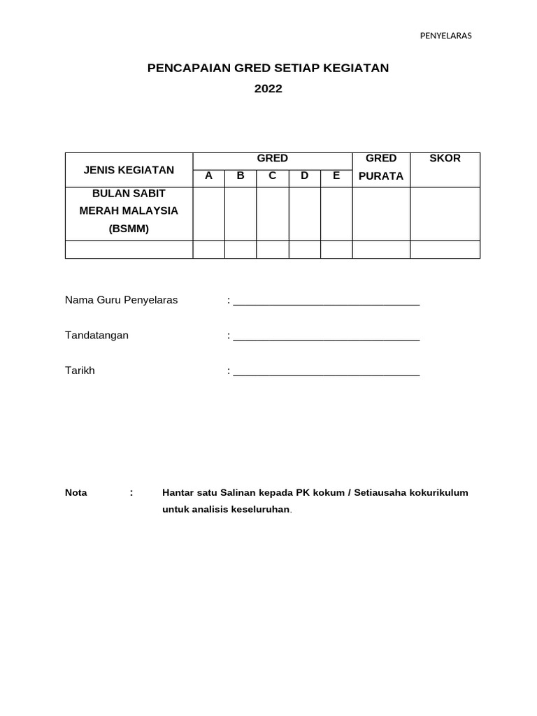 Borang Pencapaian Gred BSMM | PDF