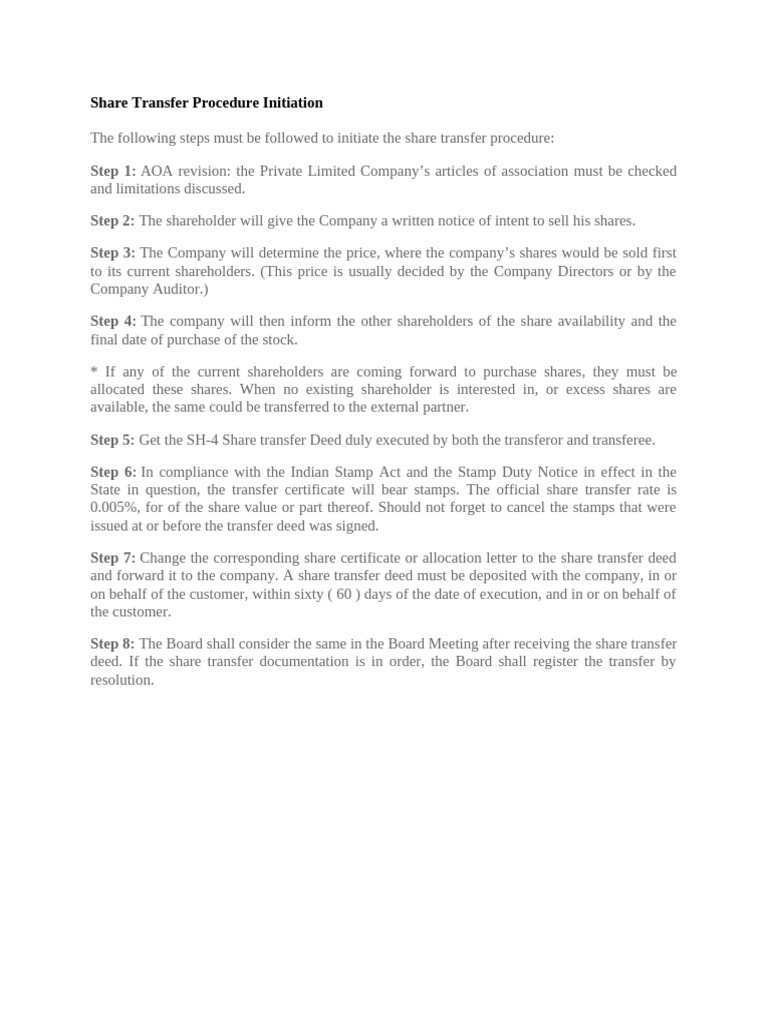 Share Transfer Procedure | PDF