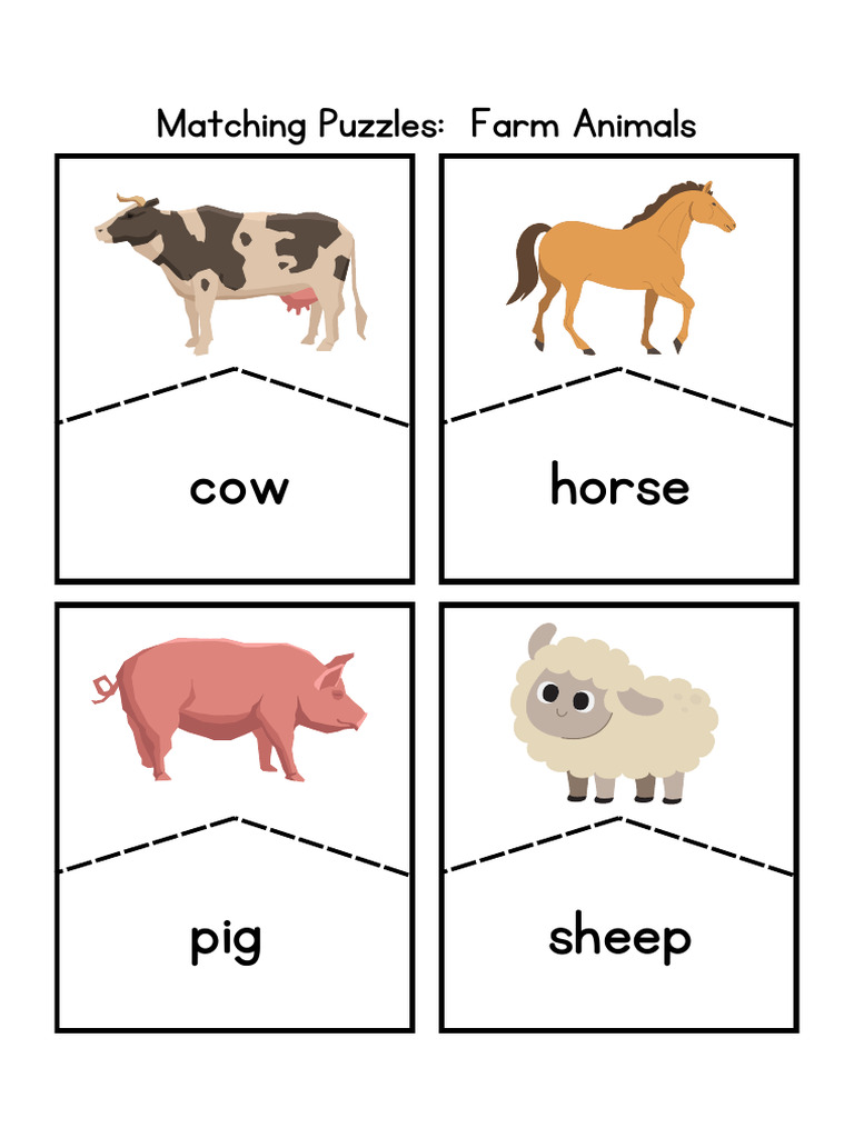 Farm Animals Puzzles Worksheet in Colorful Illustrative Style | PDF