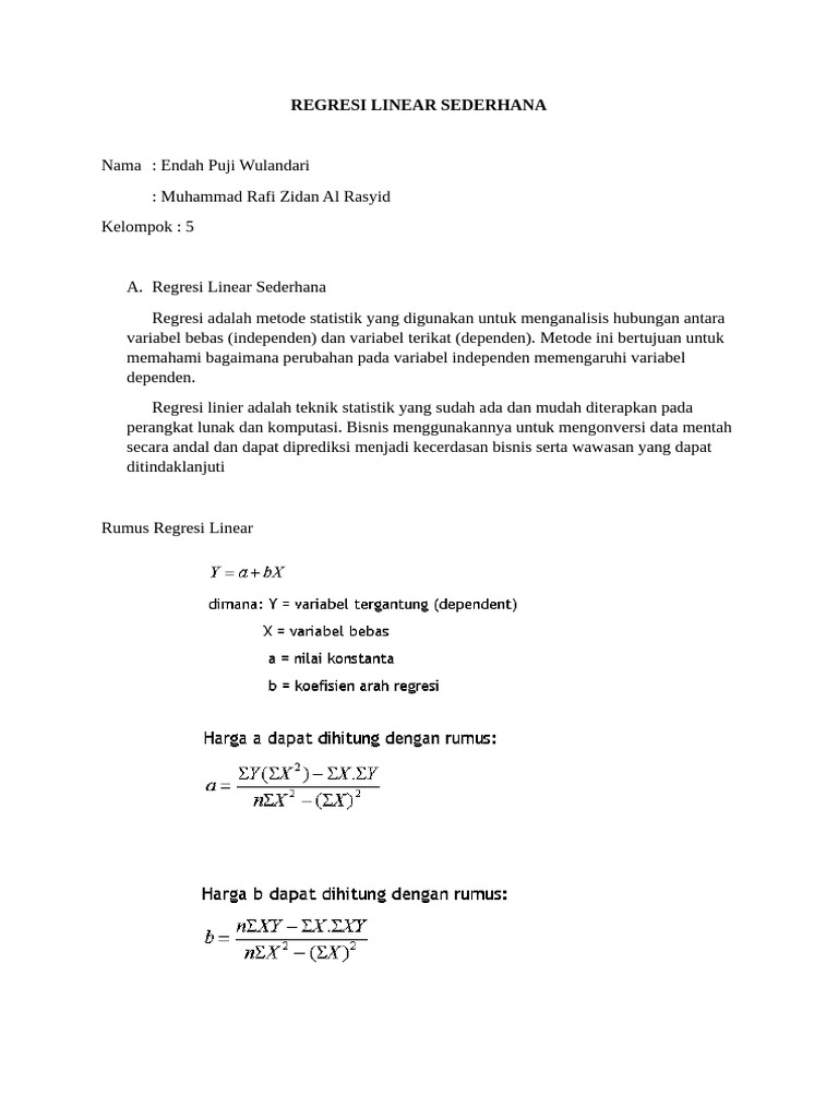 Model dan Rumus Regresi Linear Sederhana | PDF