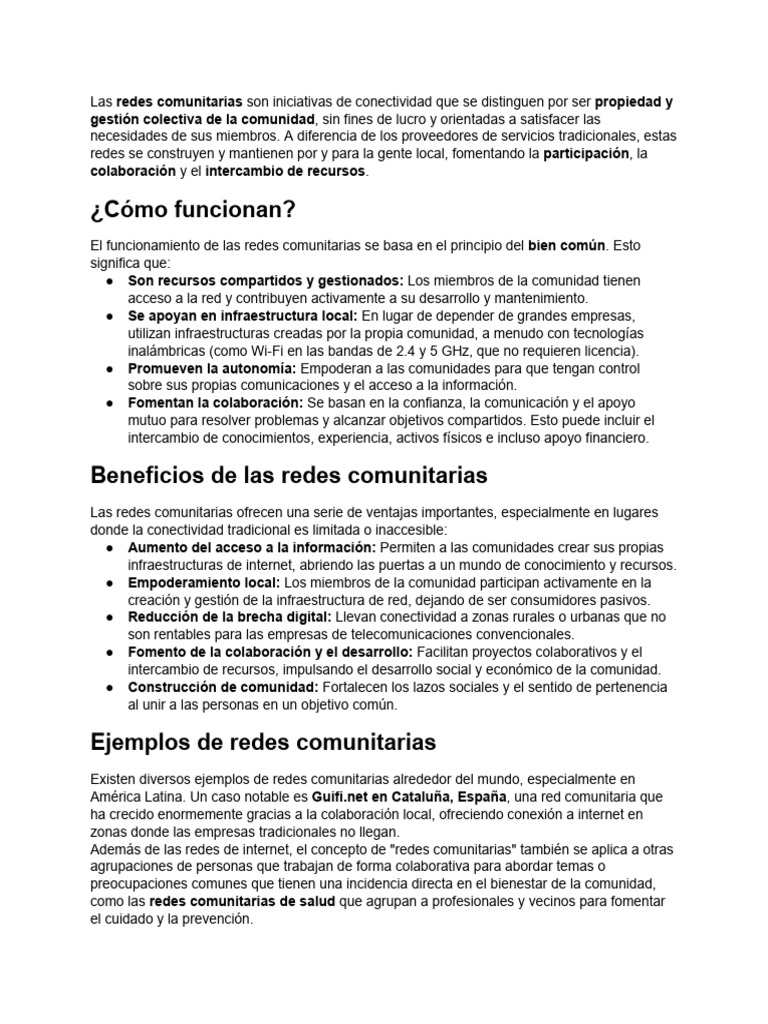 Que Son Las Redes Comunitarias | PDF | Comunidad | Internet