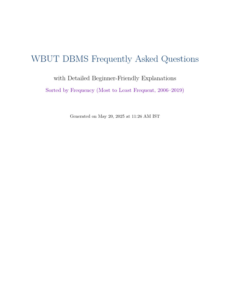 WBUT DBMS Frequently Asked Questions by Aniruddha Adak | PDF | Acid | Database Index