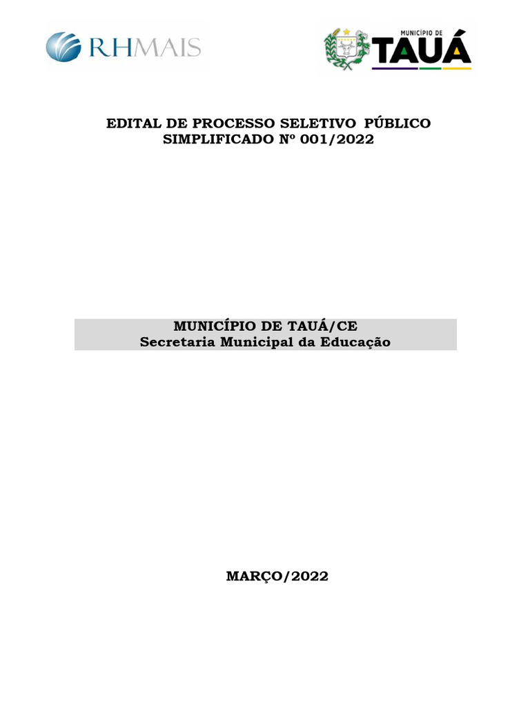 EDITAL DE PROCESSO SELETIVO PUBLICO SIMPLIFICADO NM 001-2022 - 0012022 ...