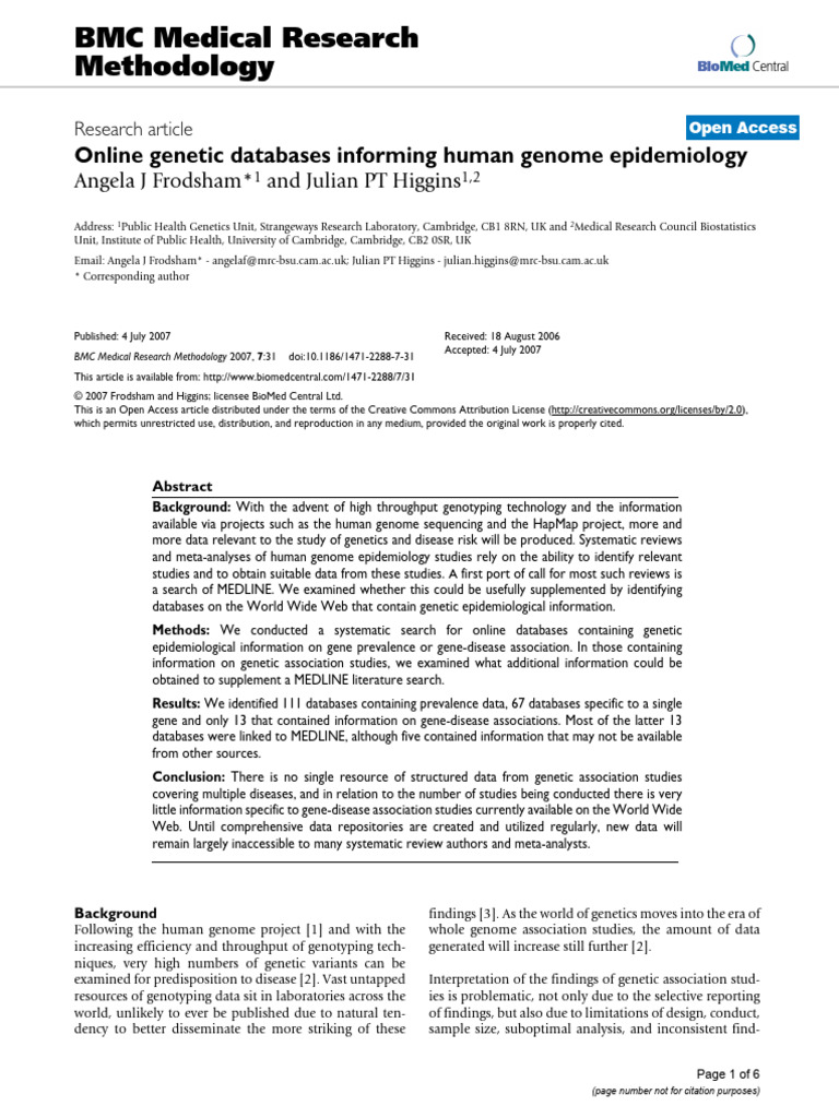 BMC Medical Research Methodology: Online Genetic Databases Informing ...