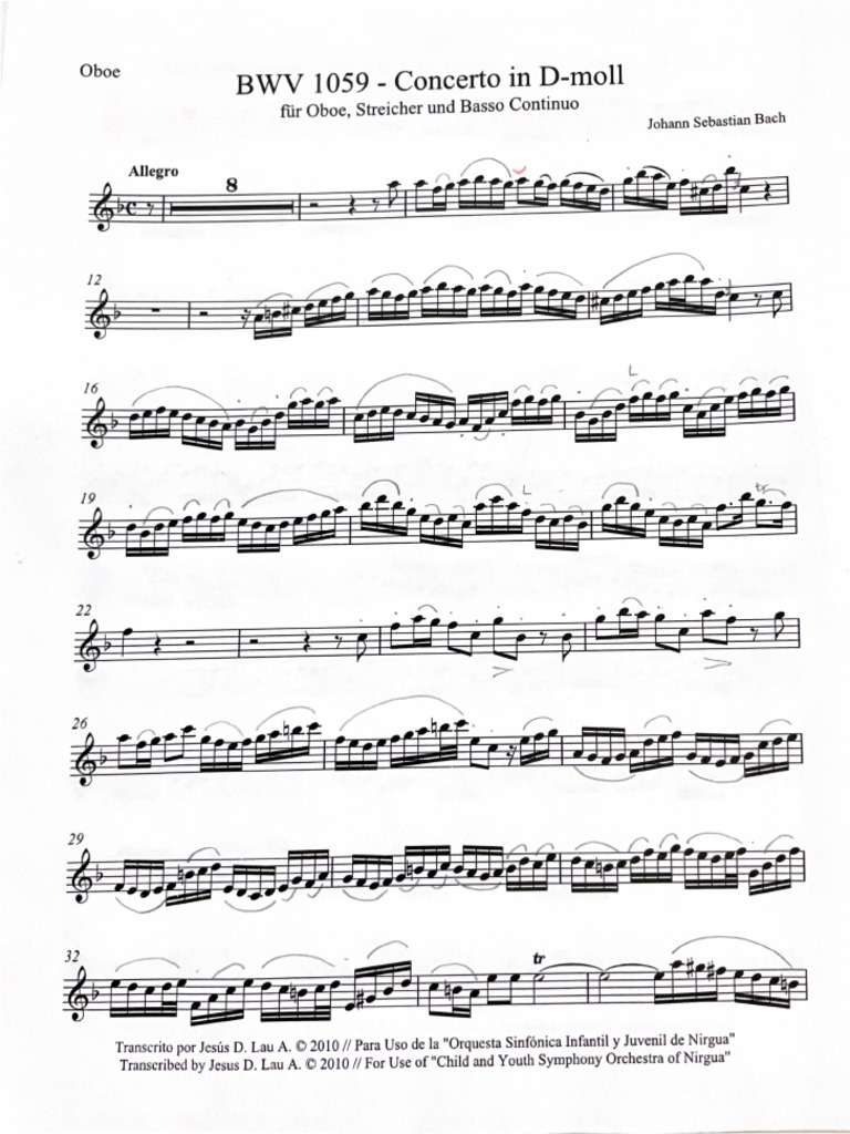 Bach Oboe Concerto in D Minor BWV 1058 | PDF