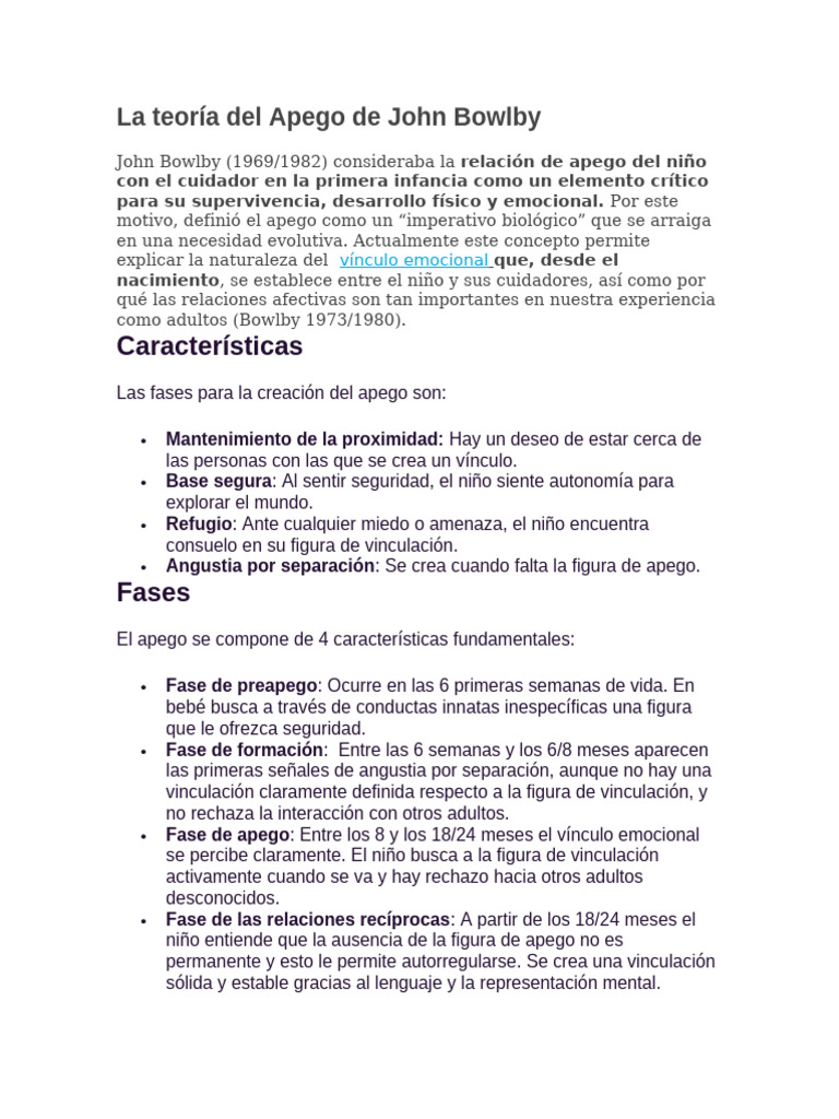 La teoría del Apego de John Bowlby | PDF | Teoría de apego | Sicología