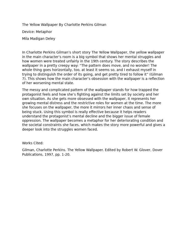The Yellow Wallpaper by Charlotte Perkins Gilman | PDF