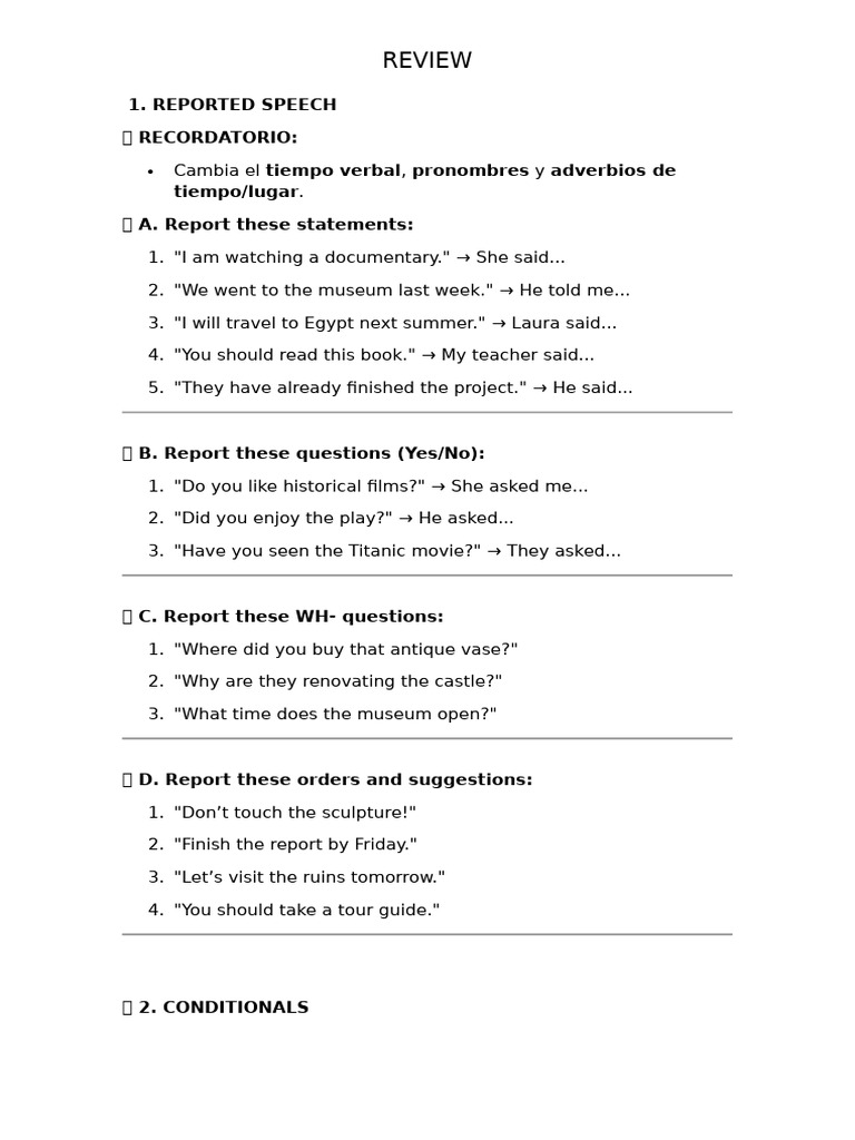 Repaso Passive, Relatives, Reported y Conditionals | PDF | Linguistic Morphology | Language ...