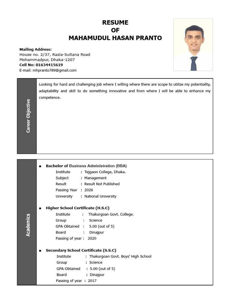 Resume of Mahamudul Hasan Pranto | PDF