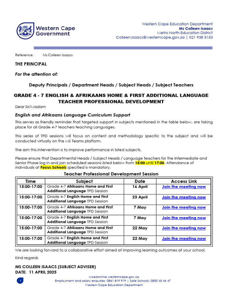 Grade 4-7 Language Teacher Training | PDF | Teachers | Learning