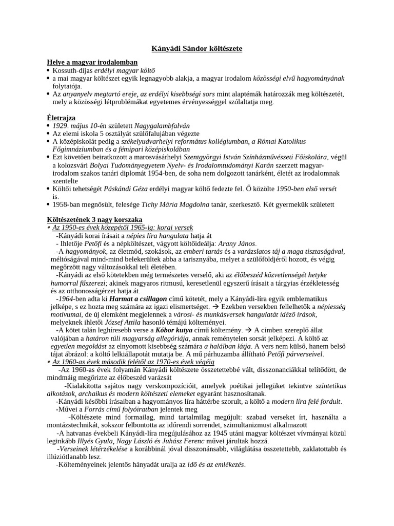 Kányádi Sándor Költészete | PDF