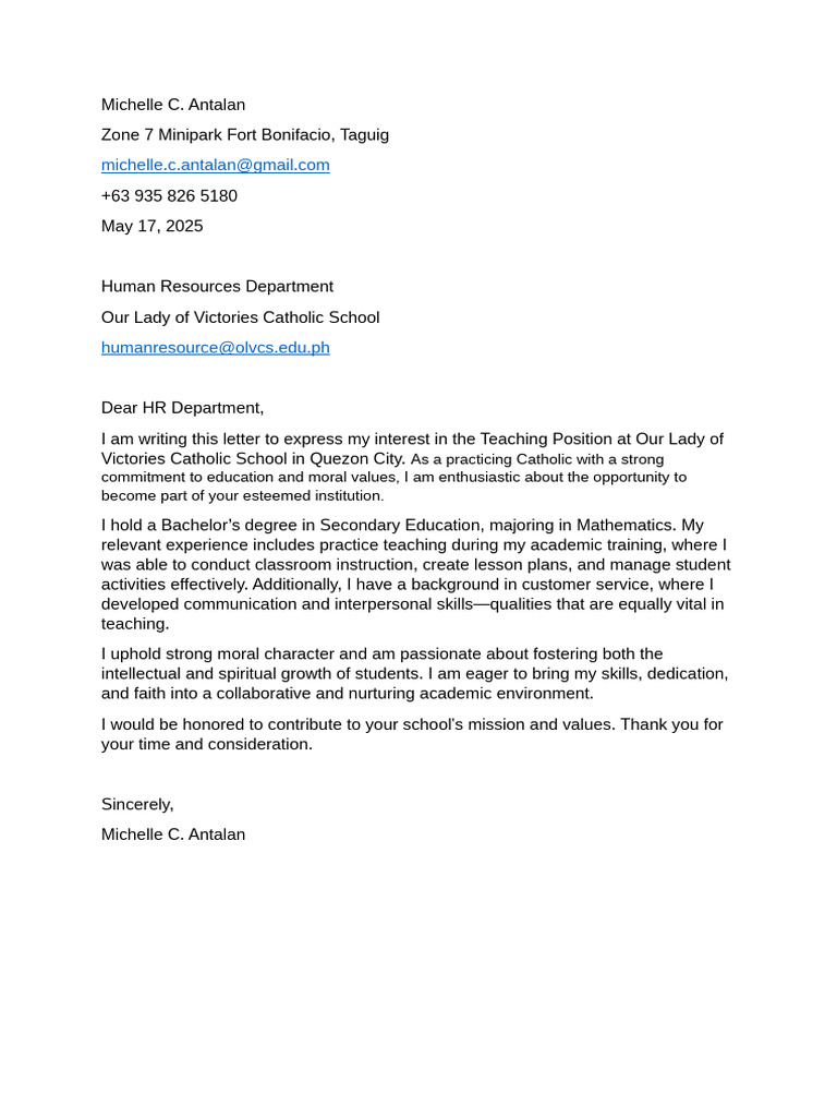 Application Letter OLCVS | PDF