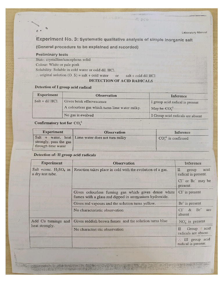 Class 11 Salt Analysis | PDF