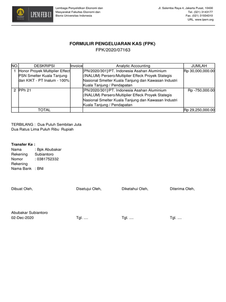 Formulir Fpk_fprk (1) | PDF