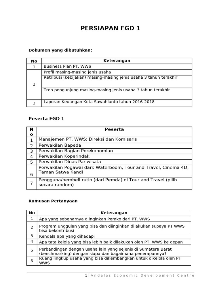 Persiapan FGD 1 | PDF