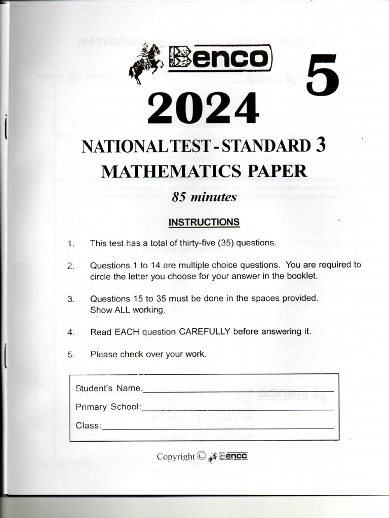Benco NT 2024 Math 5 | PDF