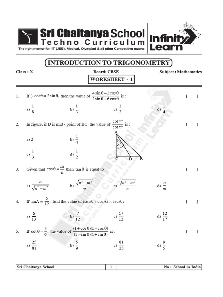 Introduction To Trigonometry Work Sheet - 1 | PDF | Euclidean Geometry ...
