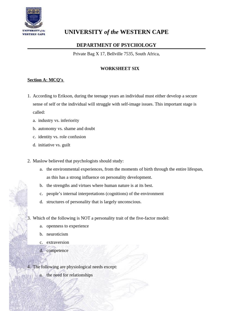 Psy 111 Tutorial Worsksheet 6 | PDF | Behavior | Psychological Theories