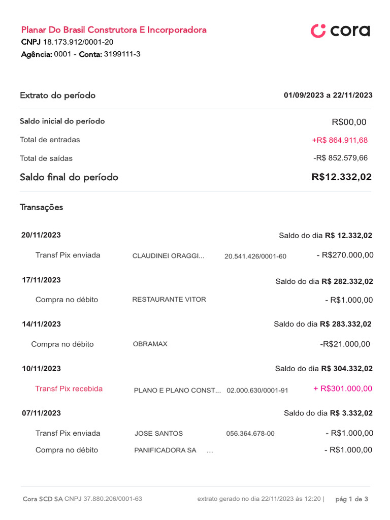 EXTRATO BANCO CORA | PDF | Banking Technology | Payments