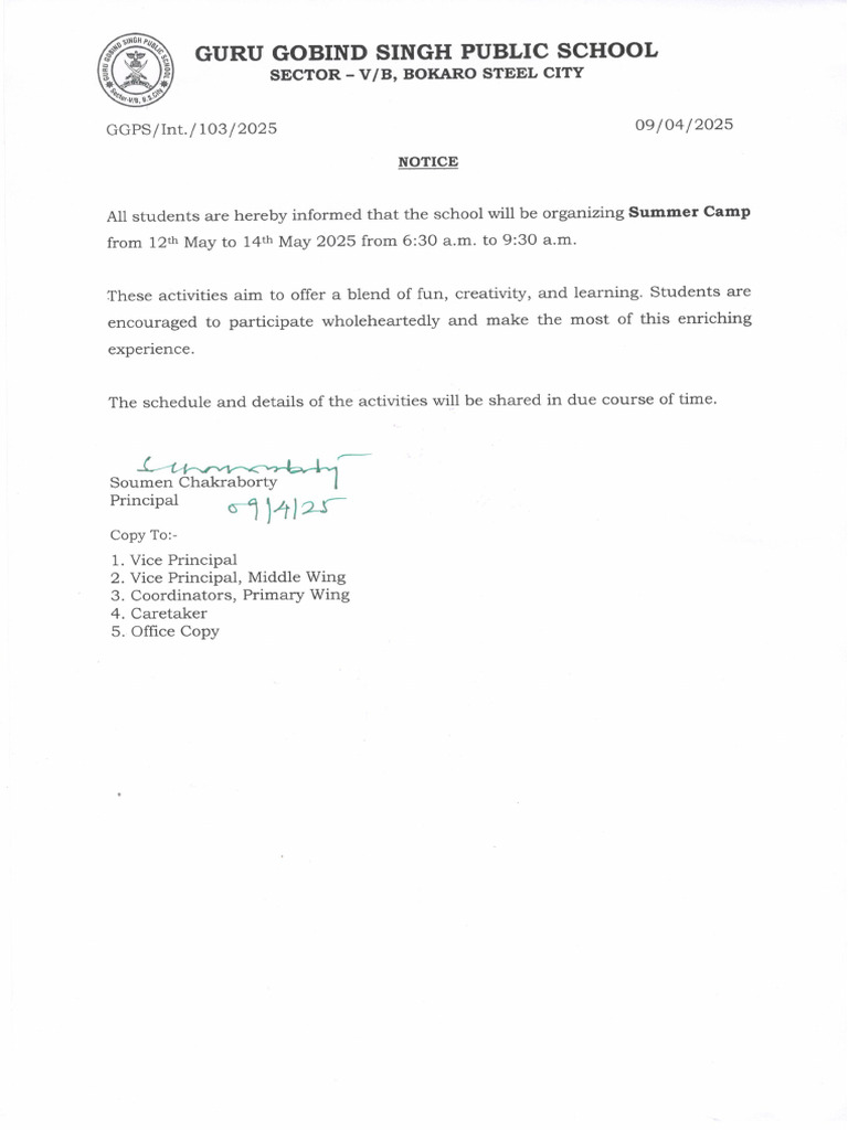 Summer Camp - Notice (2025) | PDF