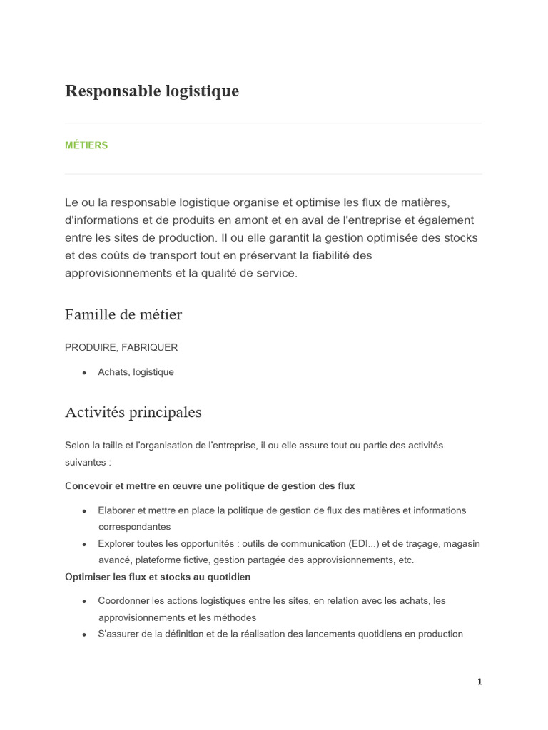 Responsable logistique | PDF | Logistique | Informatique