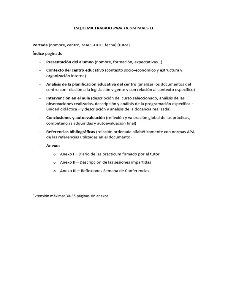 Esquema Trabajo Practicum MAES EF | PDF