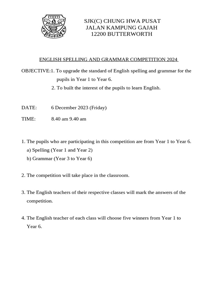 English Spelling & Grammar Contest 2024 | PDF