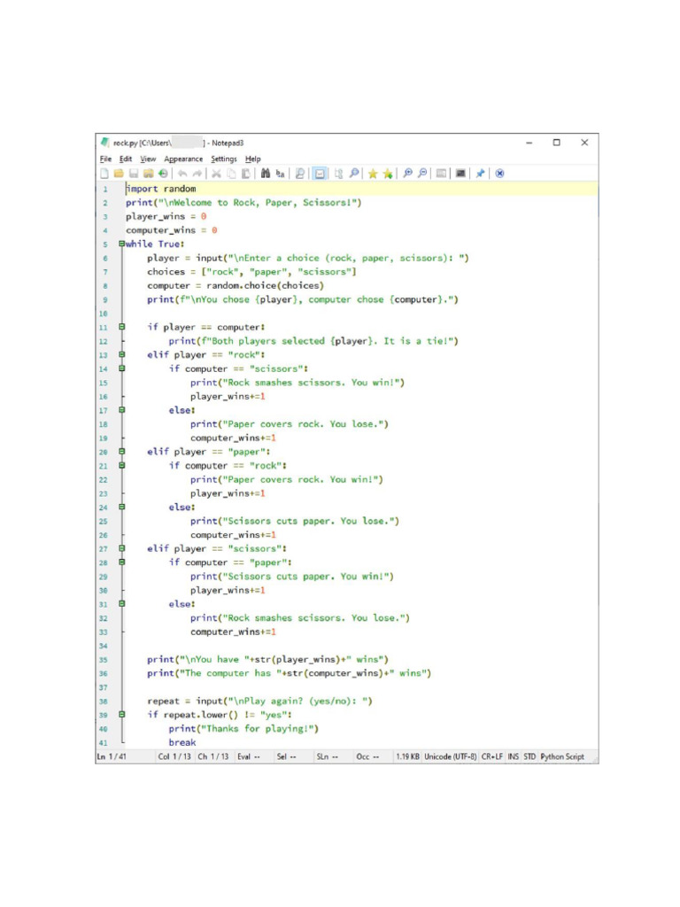 Python Game Design - Rock Paper Scissors | PDF