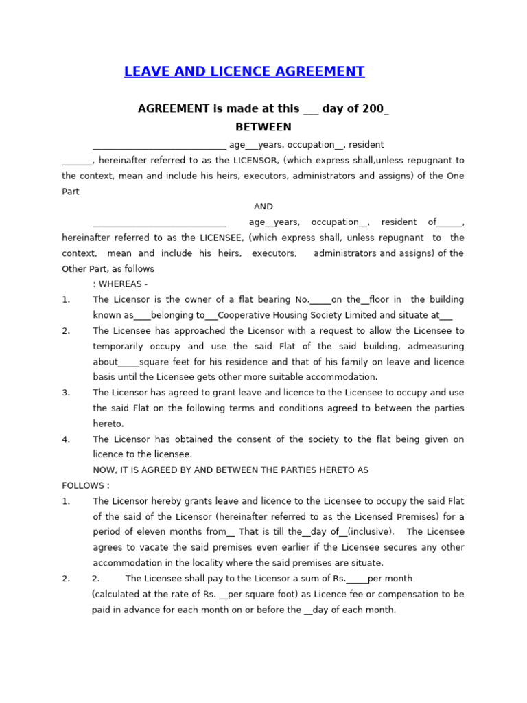 LEAVE AND LICENCE AGREEMENT | PDF | License | Civil Law (Legal System)