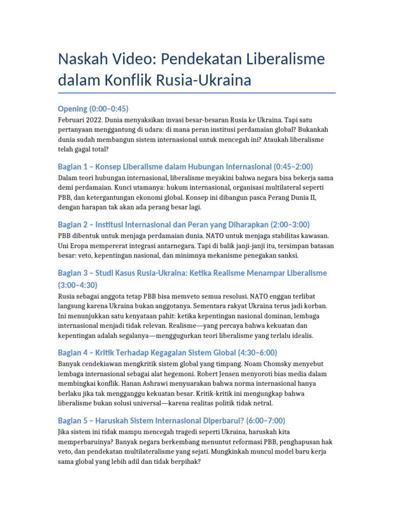 Naskah Video Liberalisme Rusia Ukraina | PDF