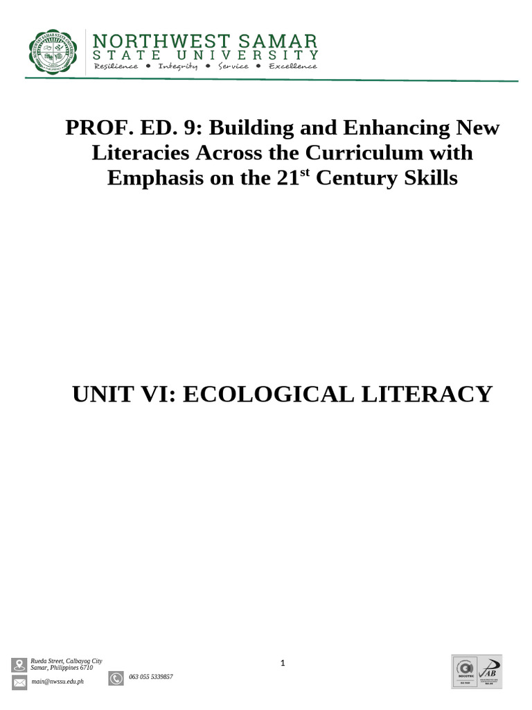 UNIT VI_ ECOLOGICAL LITERACY MODULE | PDF | Sustainability ...