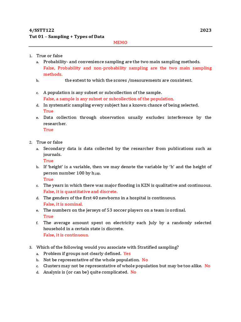 Sampling Methods and Data Types Guide | PDF | Sampling (Statistics ...