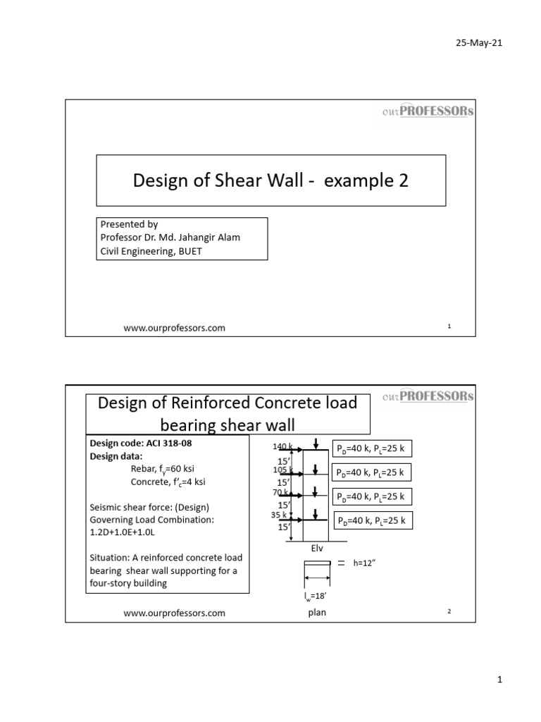 Shear Wall Design Calculation Example | PDF | Composite Material | Real ...