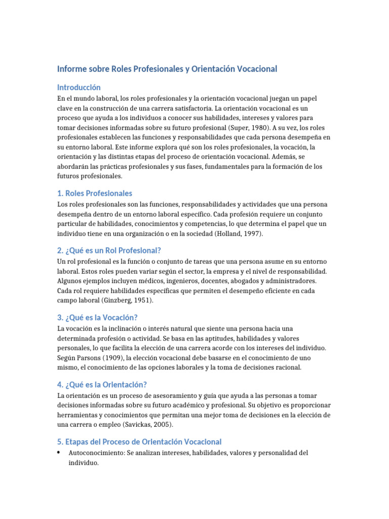 Informe Roles Profesionales APA | PDF | Toma de decisiones | Cognición
