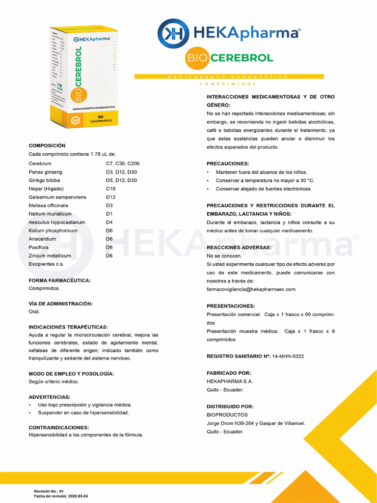 Prospecto Bio Cerebrol | PDF